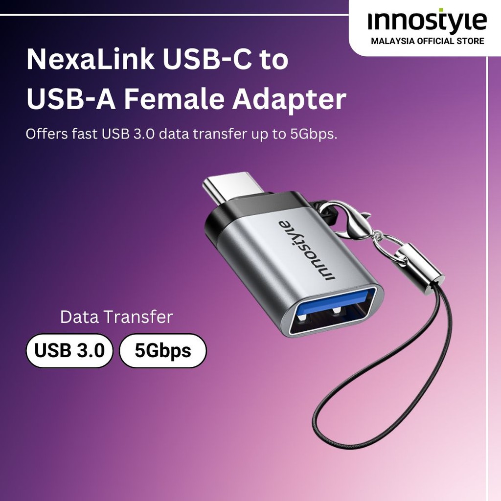 InnoStyle NexaLink USB-C to USB-A Female Adapter - USB3.0, 5Gbps with ...