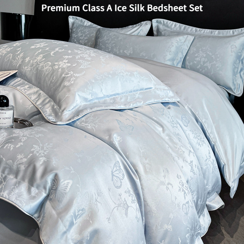 Premium Class A Washed Ice Silk Bedsheet with Quilt Cover Set Soft ...