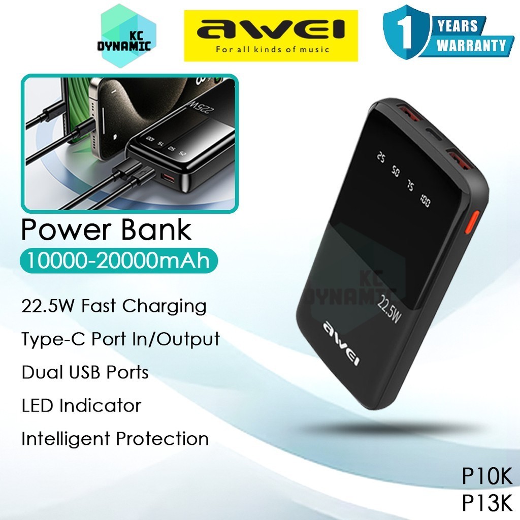 Awei P10K 10000mAh Powerbank 22.5W Fast Charging Power Bank Awei P13K ...