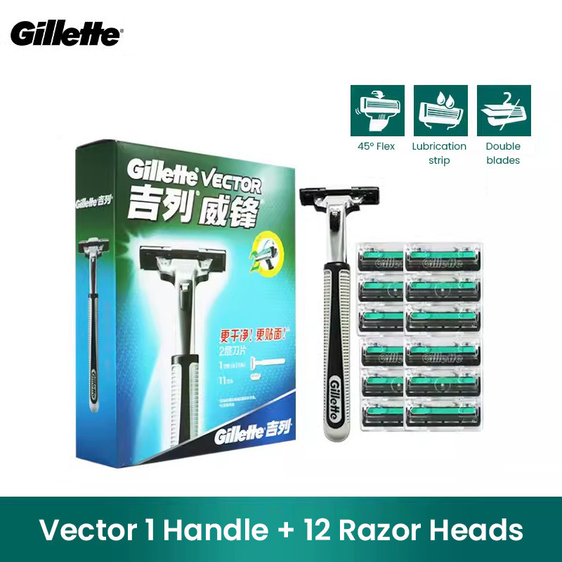 Gillette Vector Razor with Razor Heads of 2 Layers of Blades | Shopee ...