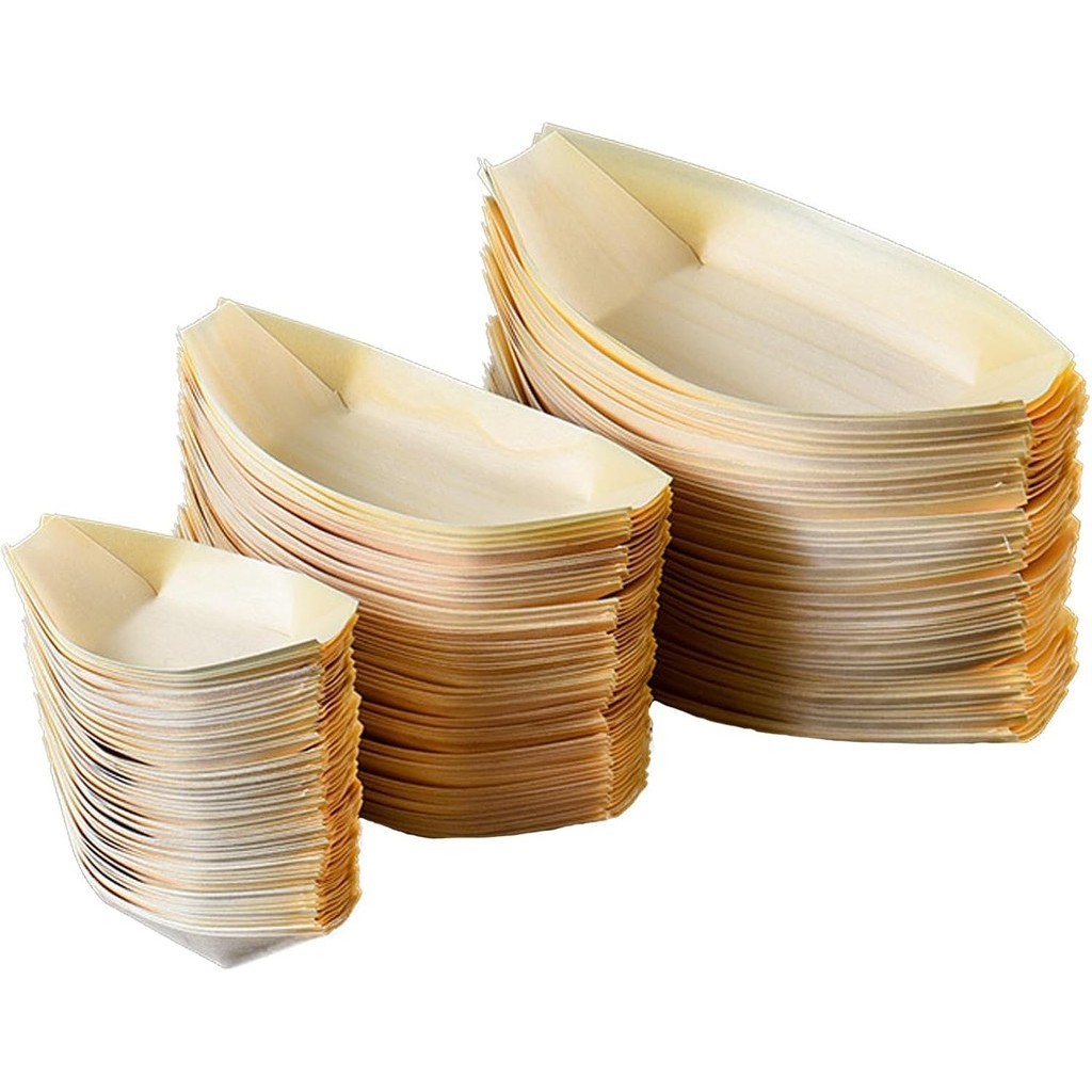 150 Pcs Bamboo Wooden Boat Wood Paper Plates Bamboo Leaf Boat Sushi ...