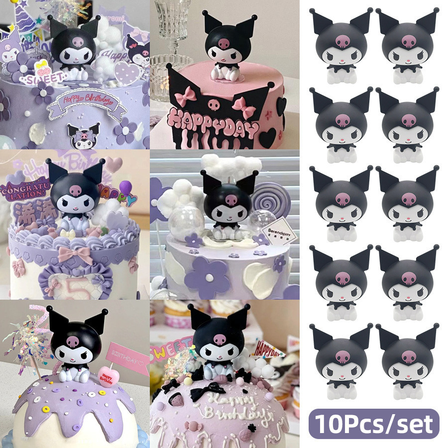 10pcs Set Sanrio Kuromi Anime Figures Doll Kuromi Cake Topper,DIY Cake ...