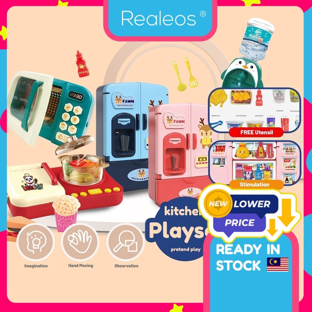 Realeos Kids Pretend Play Kitchen Playset Refrigerator Fridge Toy Stove ...