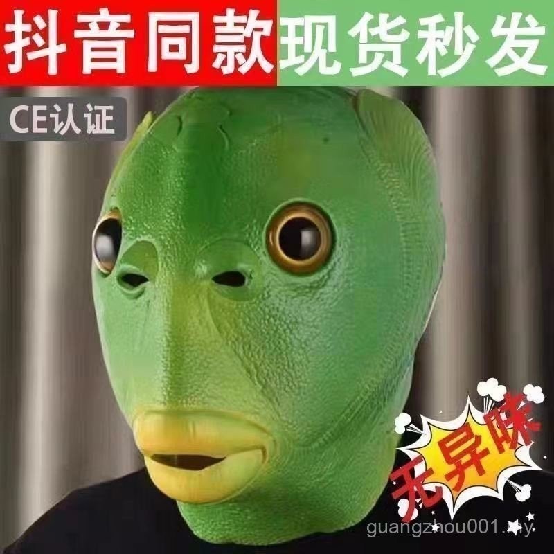 Green Head Fish Head Cover Mask Cute Funny Funny Sand Carving Fish Head ...