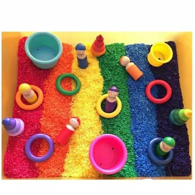 Colorful rice sensory play/Rainbow rice sensory play/Colorful rice ...