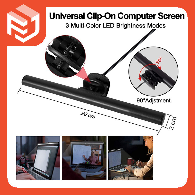 Universal Clip-On Computer Screen Light USB Rechargeable with 3 Multi ...