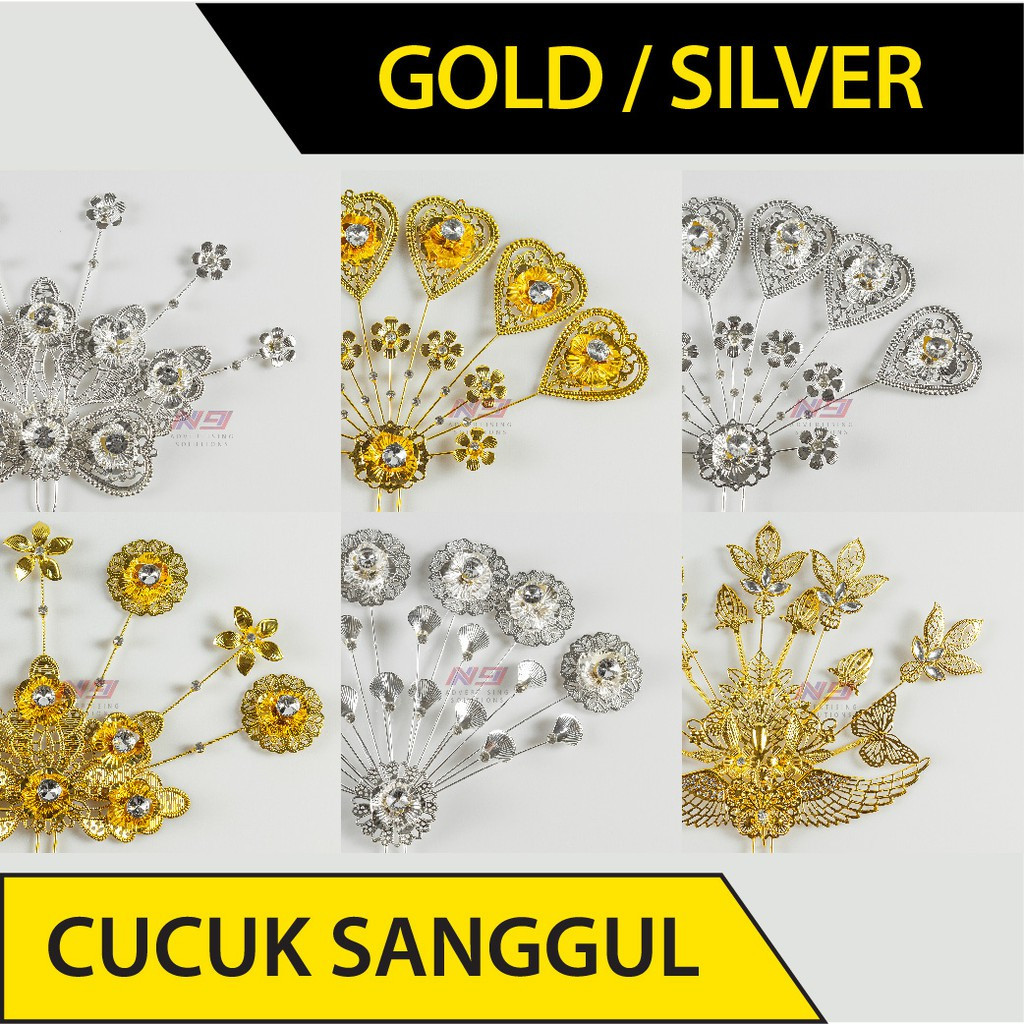 Tradisional Cucuk Sanggul Emas / Perak Pengantin Melayu Gold / Silver ...