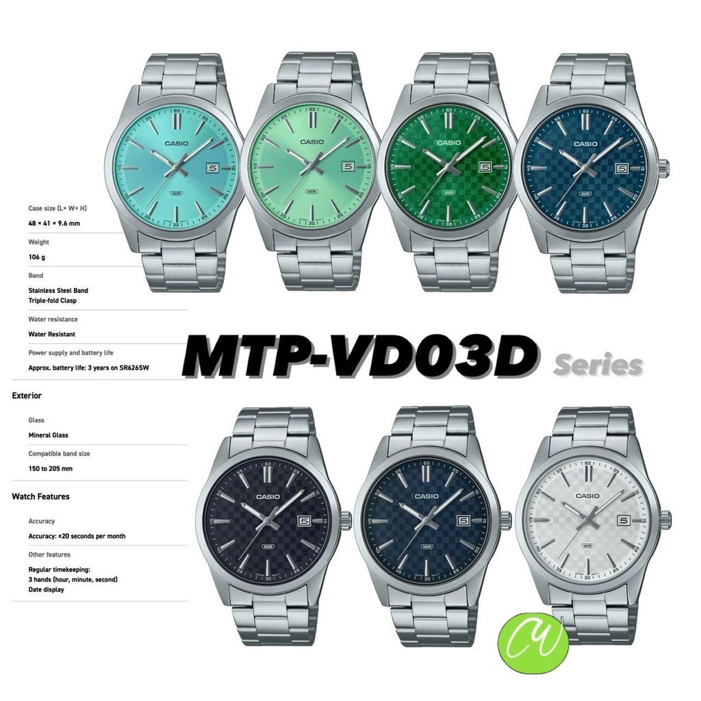 [CASIO MTP-VD03D SERIES ] STAINLESS STEEL BAND MEN WATCH WITH DATE ...