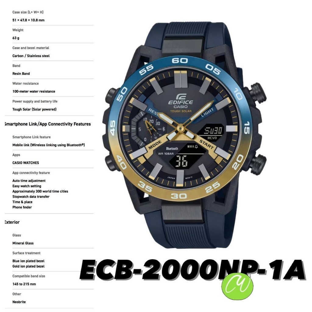 NEW‼️[ EDIFICE ECB-2000NP-1A ] SMARTPHONE LINK SERIES TOUGH SOLAR WITH CARBON FIBER CASE SPORTY ...