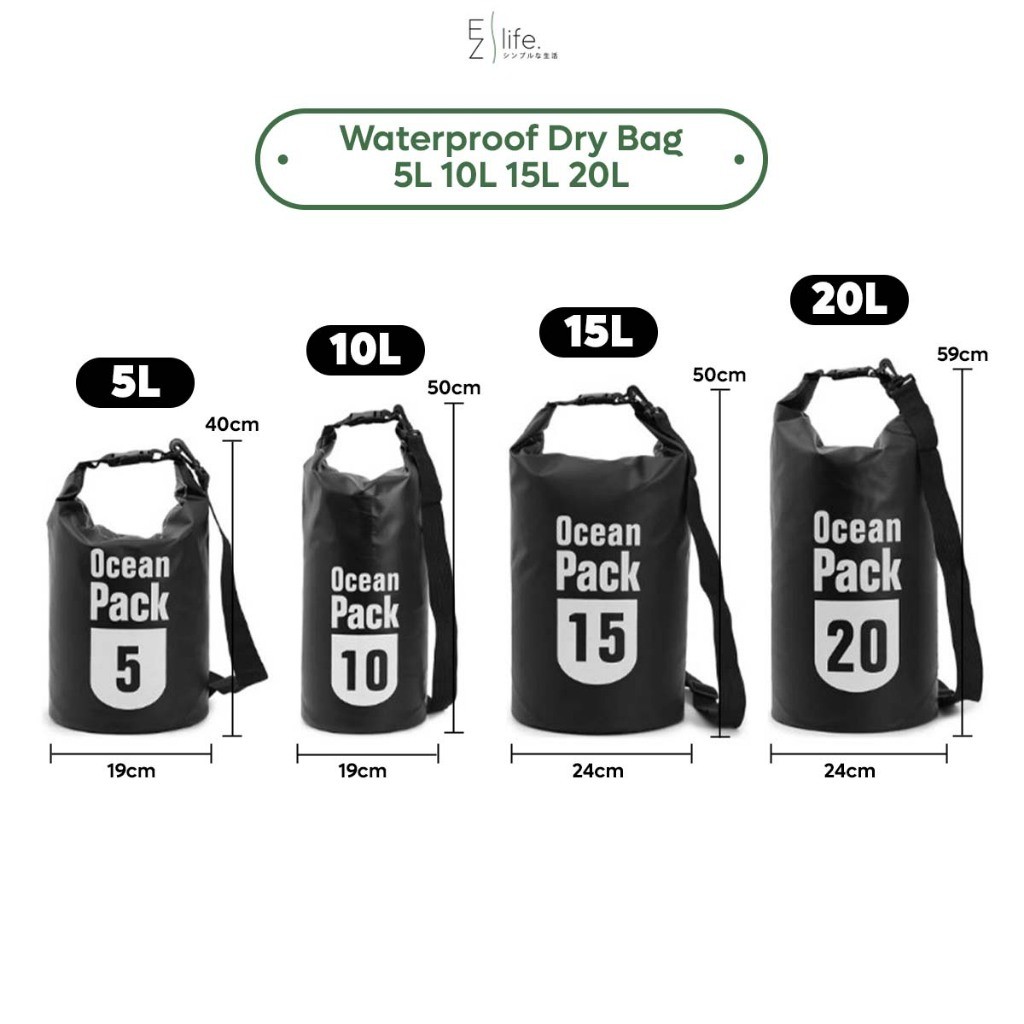 EzFit Waterproof Dry Bag 5L 10L 15L 20L PVC Large Capacity Gym Diving ...