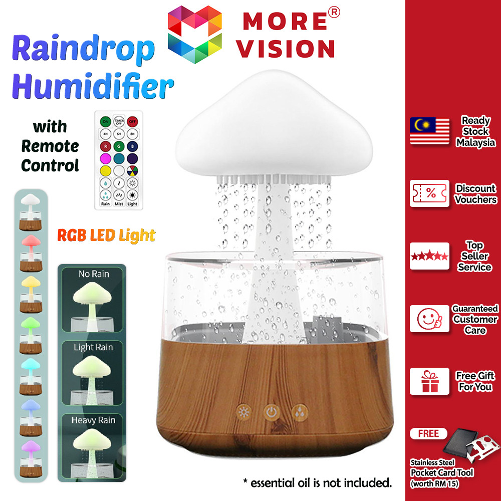 Raindrop Humidifier Night Light RGB LED USB Aroma Purifier Diffuser For ...