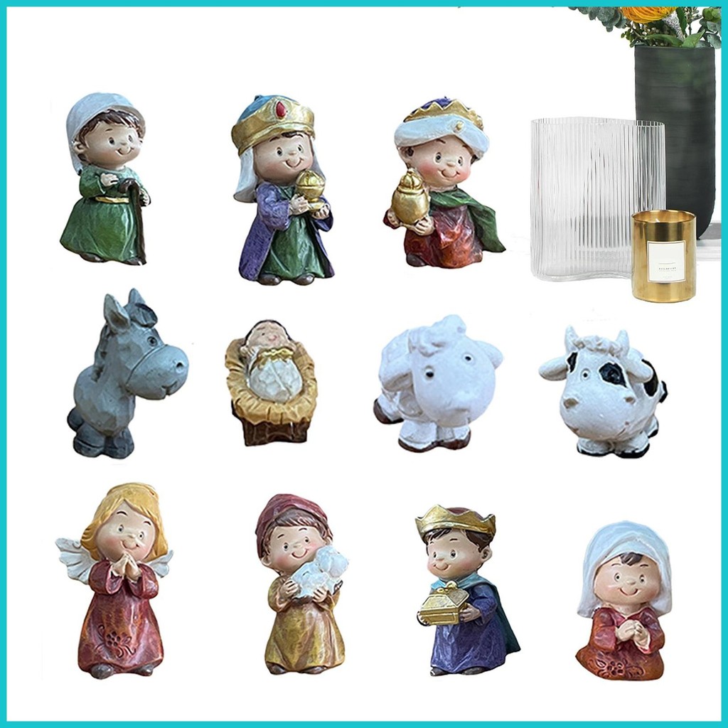 Christmas Nativity Figurines Figures Holiday Decoration Set Of 11 Hand ...