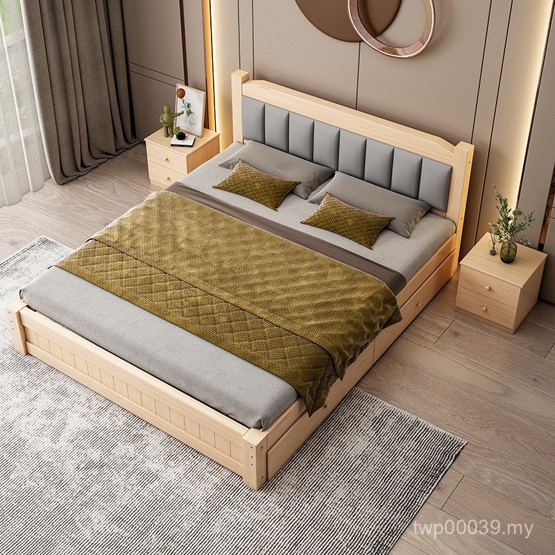 4I kayu solid katil double katil single pinus moden sederhana kilang ...