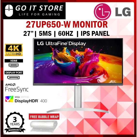 LG 27" 27UP650-W UHD 4K 60Hz IPS VESA DisplayHDR 400 AMD FreeSync Ergonomic Monitor (HDMI / DP ...