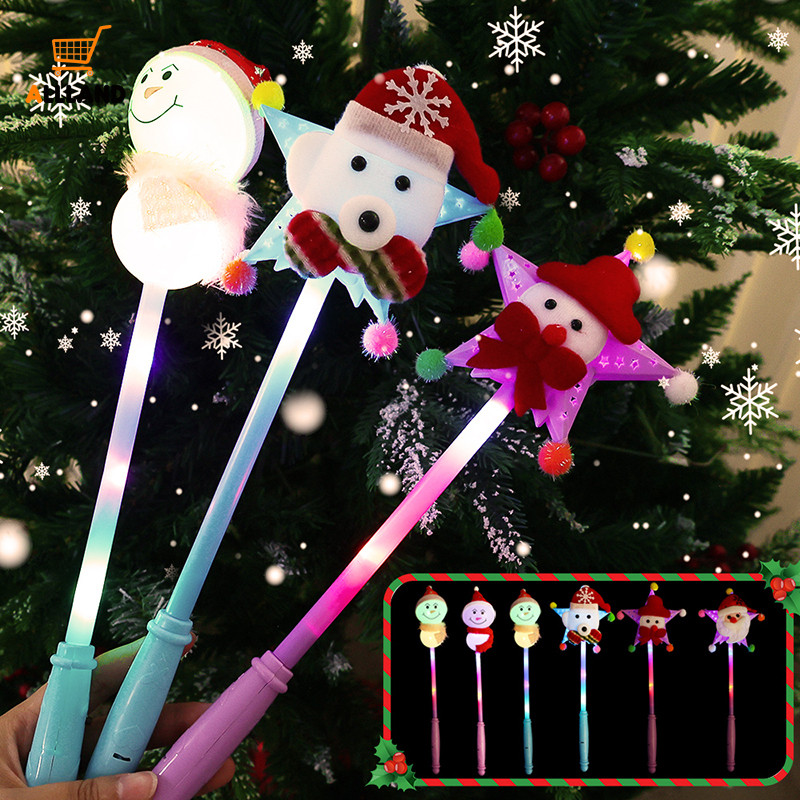 1 Pc Random Style Christmas Theme Glowing Toy Stick - Cute Santa Claus ...