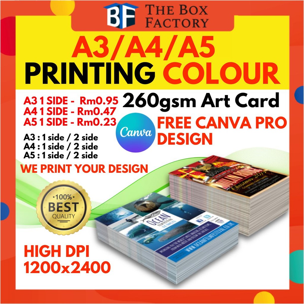 🔥LOWEST PRICE🔥 A3 A4 A5 Colour Printing Art Card 260g Colour Digital ...