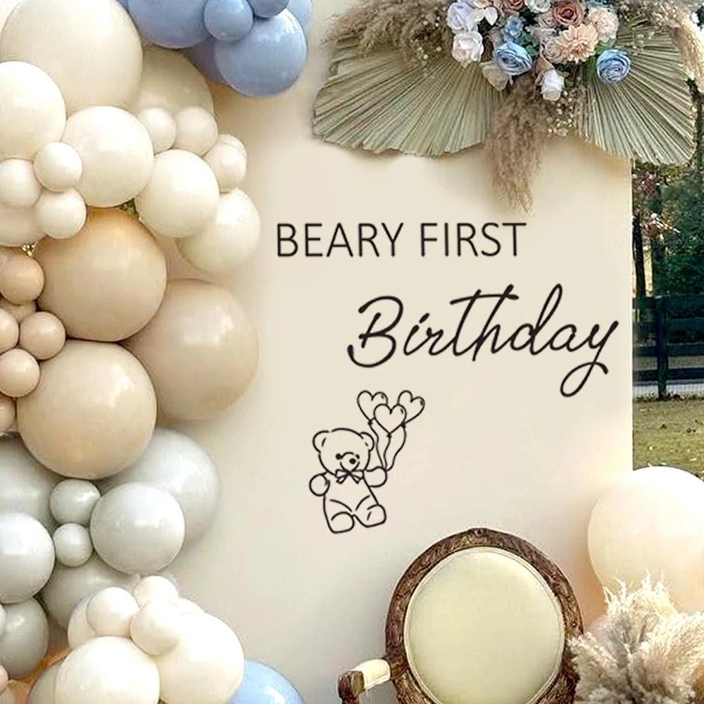 60x30cm Beary First Birthday Sticker Teddy Bear Wall Arch Backdrop ...