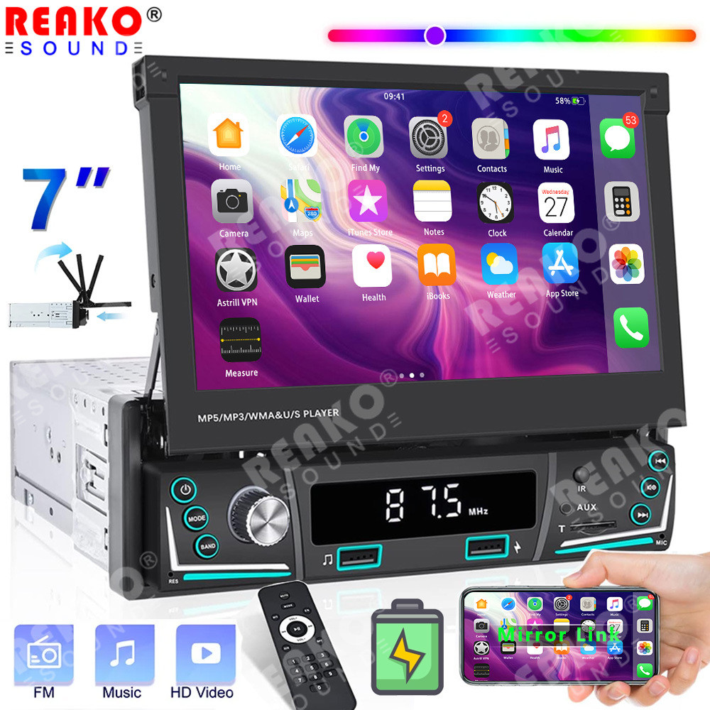 1Din Car Radio 7inch Retractable Screen Autoradio 2 USB Universal Multimedia MP5 Player 7 ...