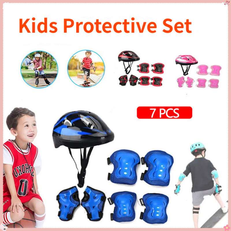 7Pcs/Set Kids Protective Gear Set Outdoor Sport Bike Inline Skate Knee ...