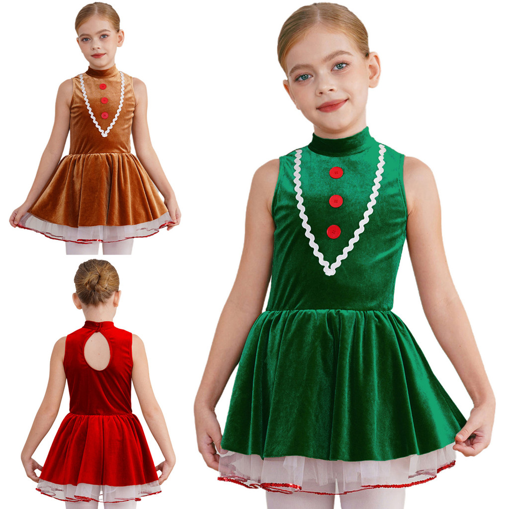 zz - #6-16 Kids Girls Gingerbread Man Costume Christmas Gingerbread ...