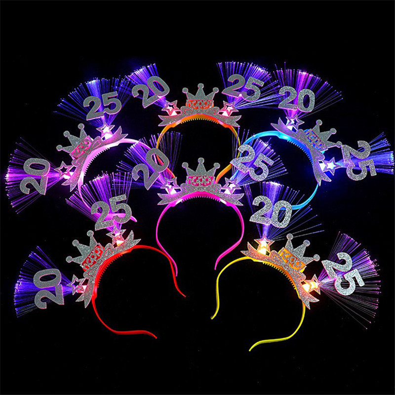2025 Happy New Year LED Glow Headband Kids Adults Optic Fiber Light Up ...