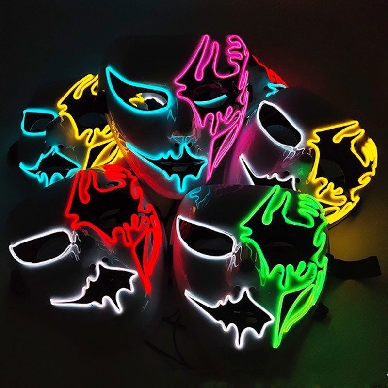 Cosplay Halloween Party Mask Luminous Light up Led Mask EL Neon Glowing ...