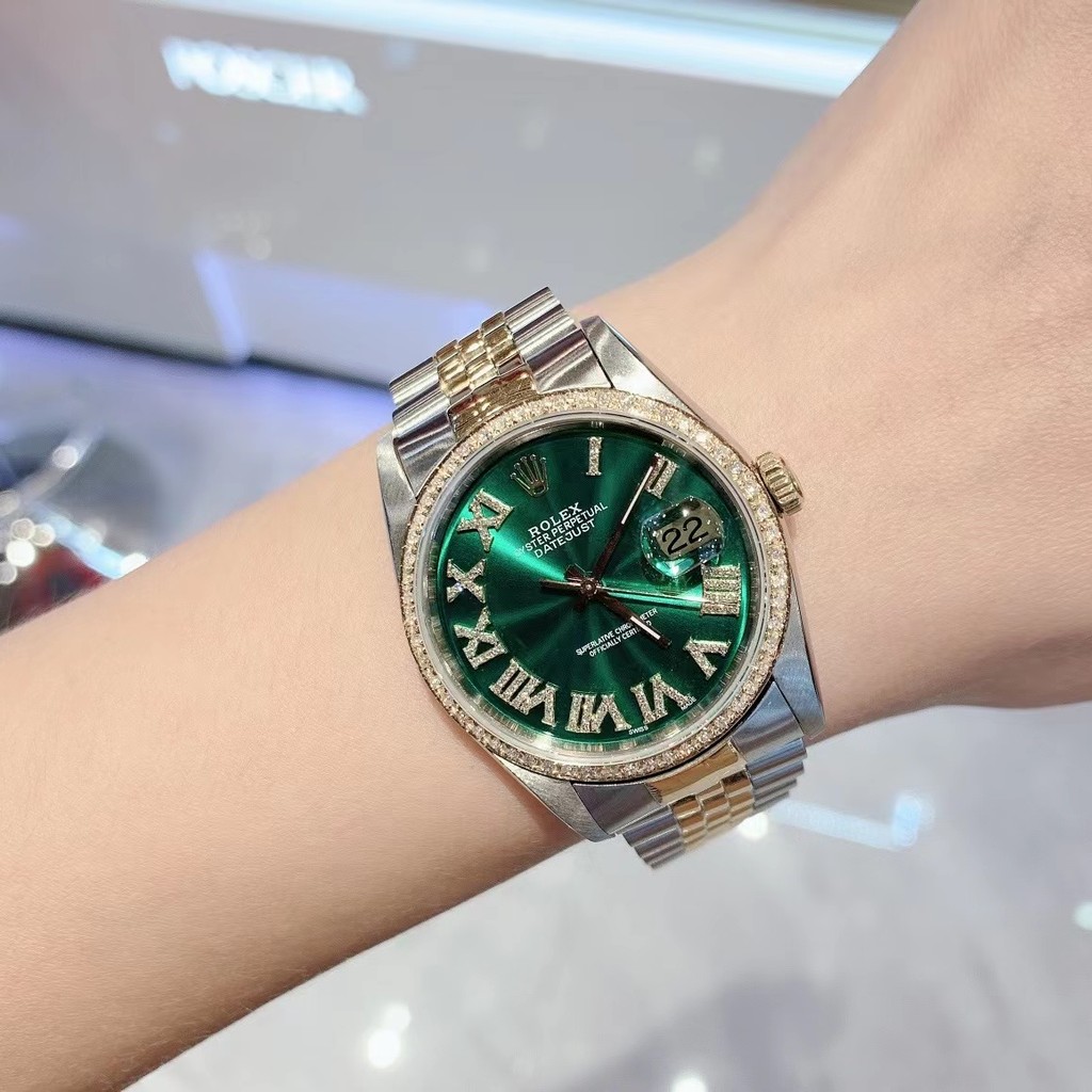 Rolex Women's Watch Diary Type 16233 Green Disc Diamond-Studded Roman ...