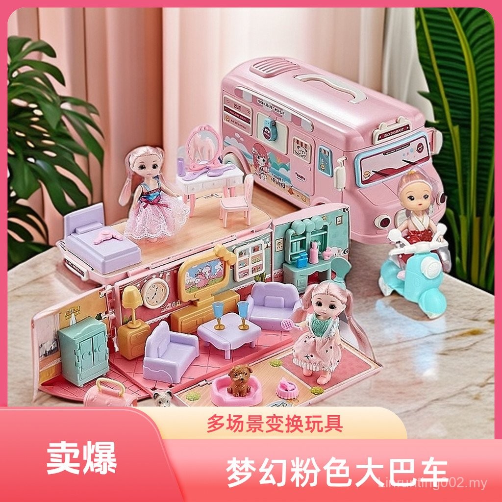 SG Influencer Play House Assembly Toy Bus Barbie Doll Dream Mansion ...