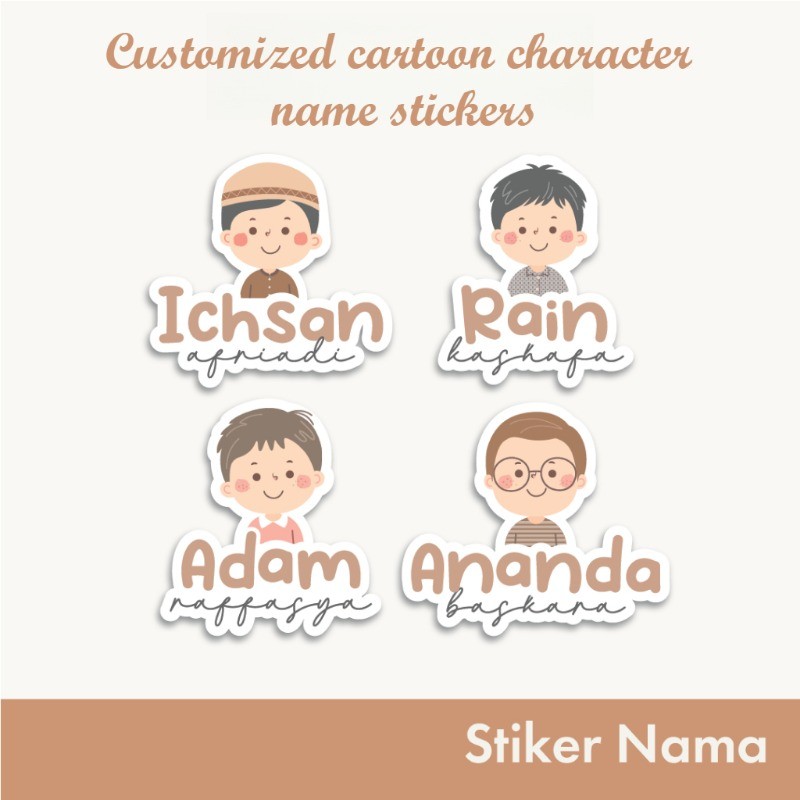 Customized cartoon character name stickers | Boy waterproof name ...