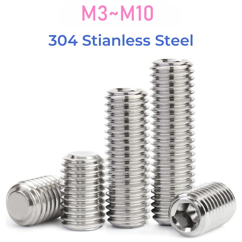 304 Stainless Steel Allen Head Hex Hexagon Socket Flat Point End Grub ...