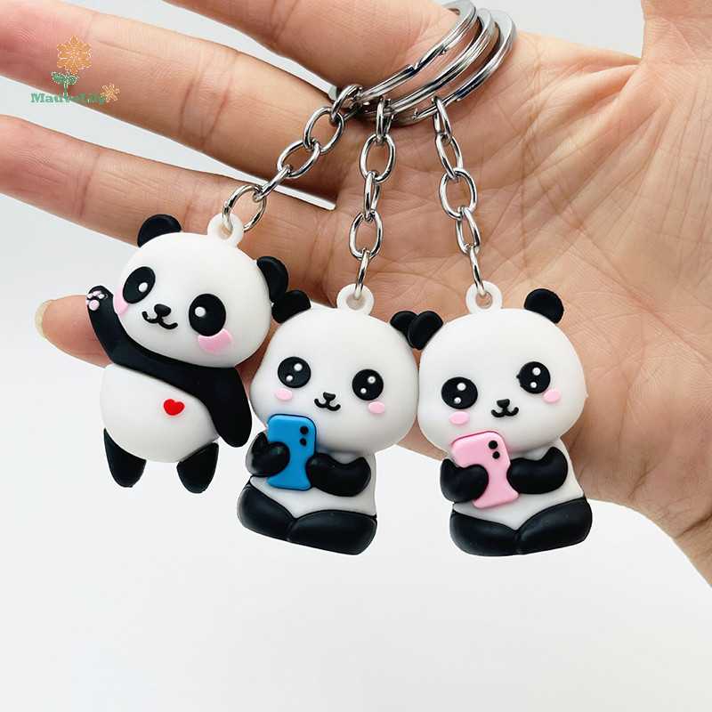 LILY Cute Cartoon Couple Panda Keychain Pendant Car Bag Key Chains For ...