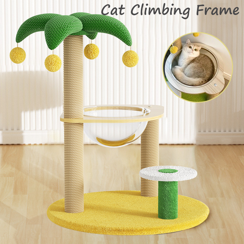 Cat Climbing Frame Coconut Tree Sisal Durable Cat Tree Nest Wooden Cat ...