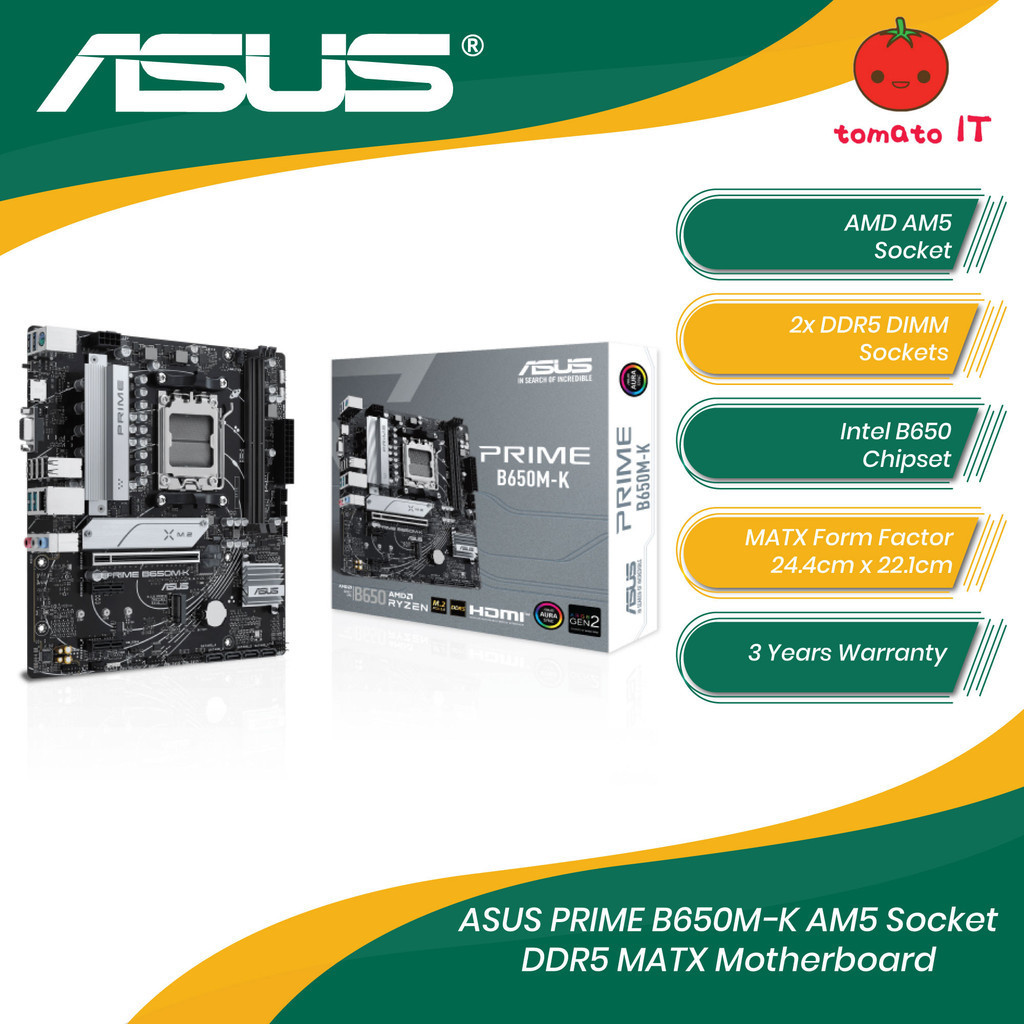 ASUS PRIME B650M-K AM5 Socket D5 MATX Motherboard | Shopee Malaysia