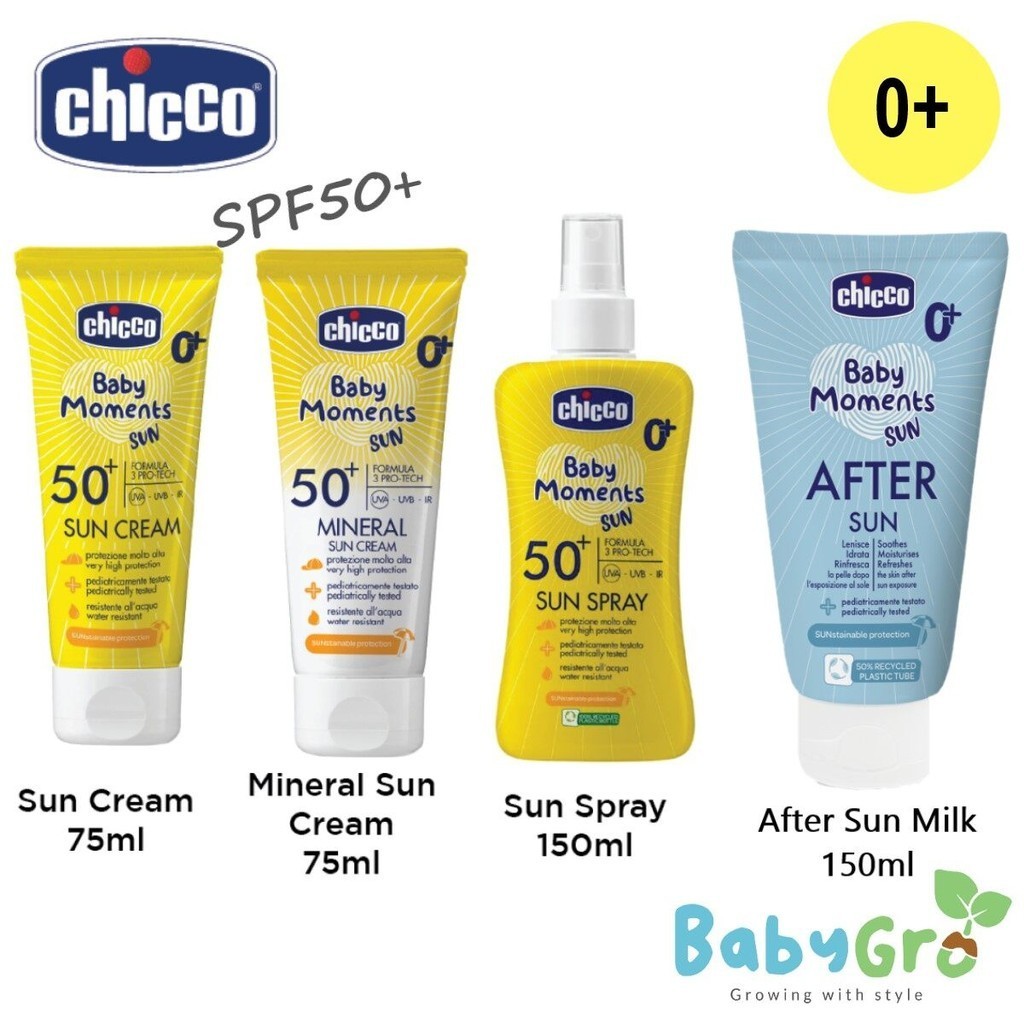Chicco Baby Moments Sun Cream SPF 50+ 75ml | After Sun Milk 150ml | Shopee Malaysia