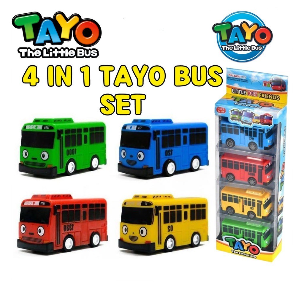 Ready Stock !!! 4 IN 1 TAYO BUS TOY SET Cartoon Pull Back Vehicle Toys ...