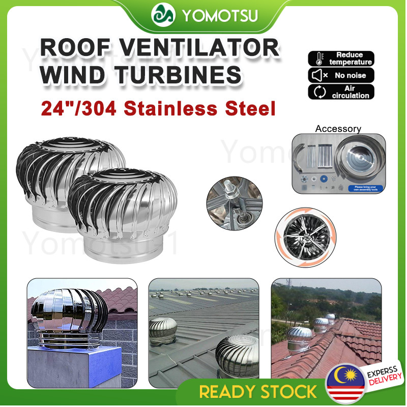 24" Roof Ventilator Wind Turbines 304 Stainless Steel Rotating Chimney ...