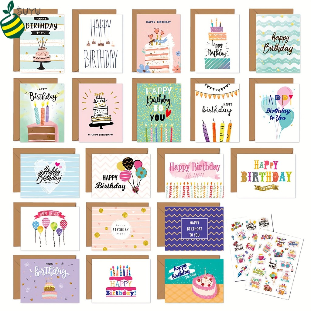 20 Pack Birthday Greeting Cards Set with Envelopes and Stickers ...