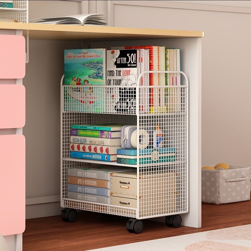 under-Table Shelf Desk Small Bookshelf Movable Floor Desk Trolley with ...