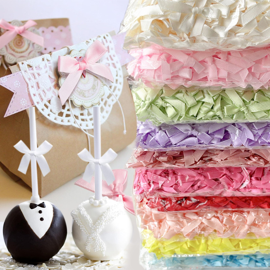 20/50/100Pcs Fresh Pink Ribbon Bows Small Size Satin Ribbon Bow Flower ...