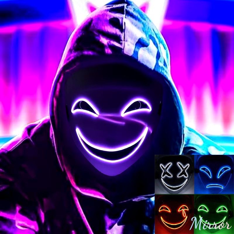Scary Glowing Mask Led Luminous Mask Halloween Horror Neon Light Up ...
