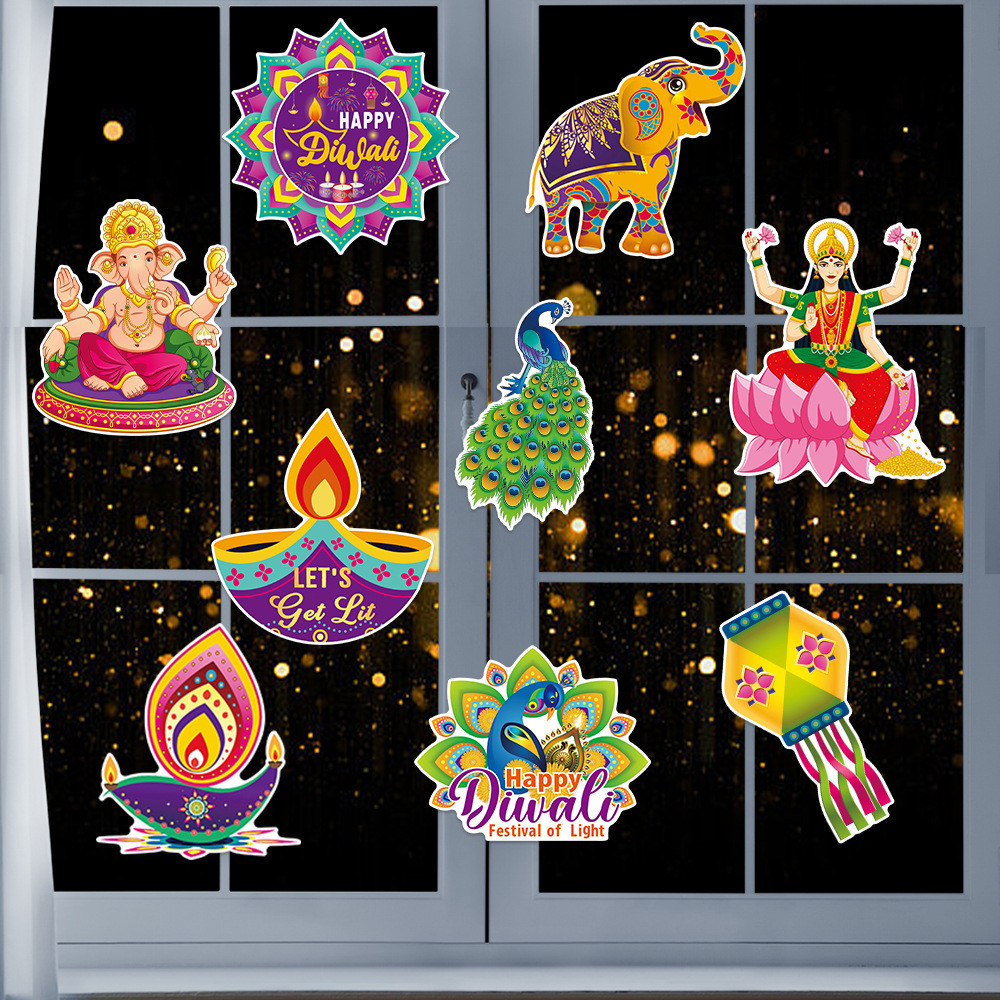 【18pcs/set】2024 Diwali Wall Stickers Deepavali Party Decorative Window ...