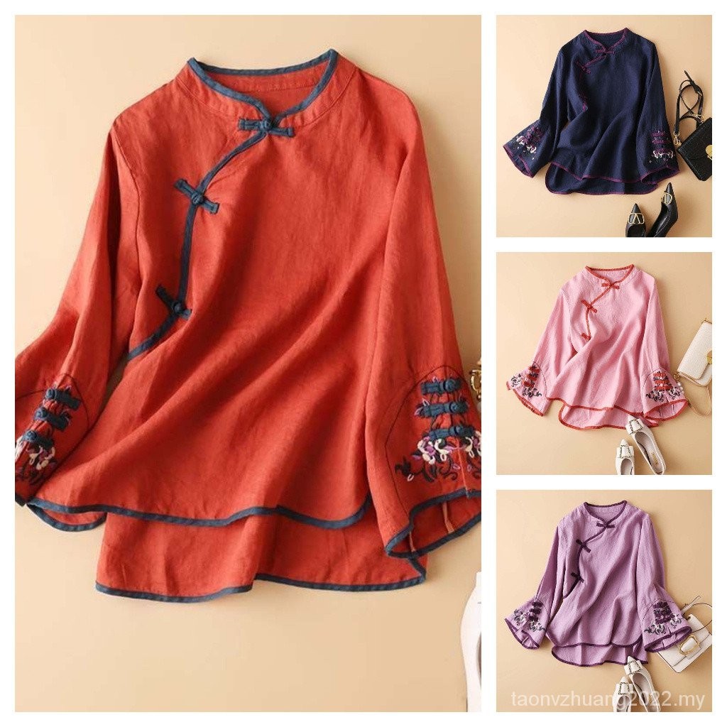 (Ready stock) traditional Hanfu blouse vintage long sleeve women shirt ...