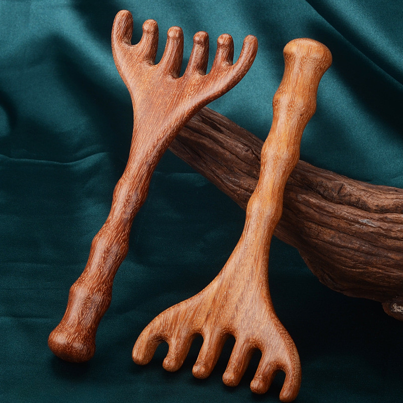 Golden Silk Green Deer Antlers Sandalwood Head Massager Scalp Gua Sha ...