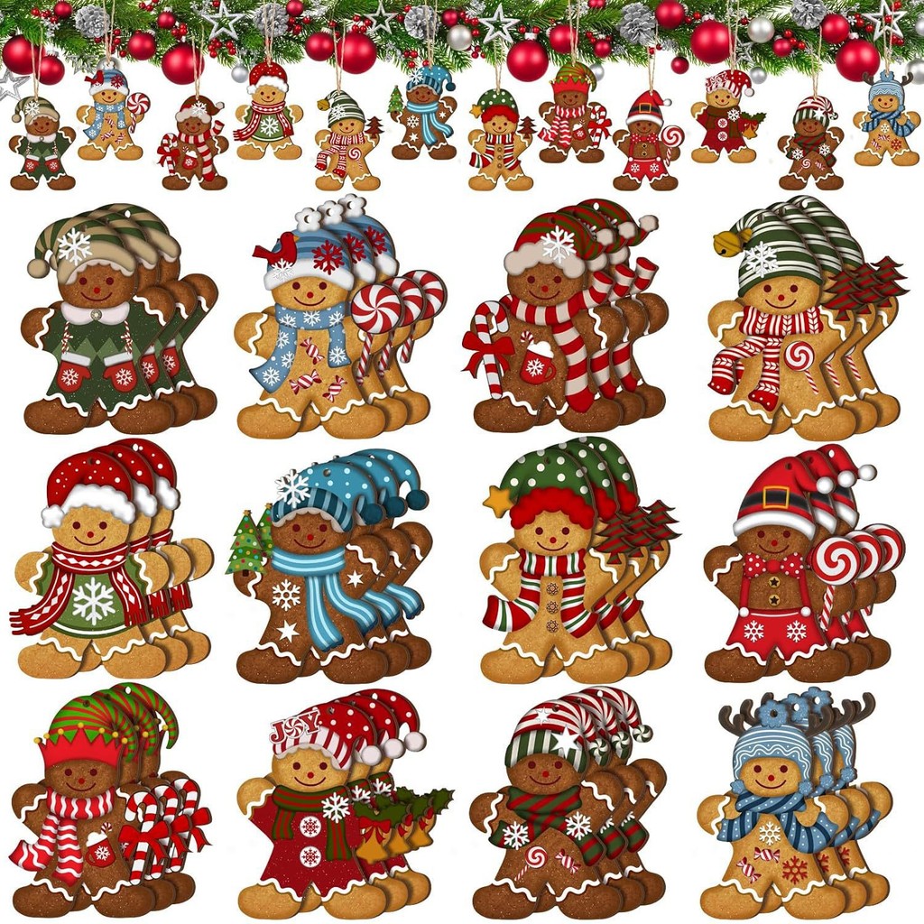 12Pcs/Set Cartoon Wooden Gingerbread Man Pendants - Xmas Tree ...