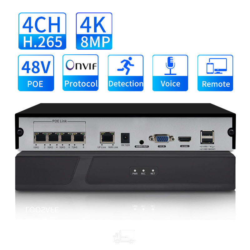 4K 8MP HD 4CH/8CH POE NVR Adopts POE 48V Power Supply Safety Video ...