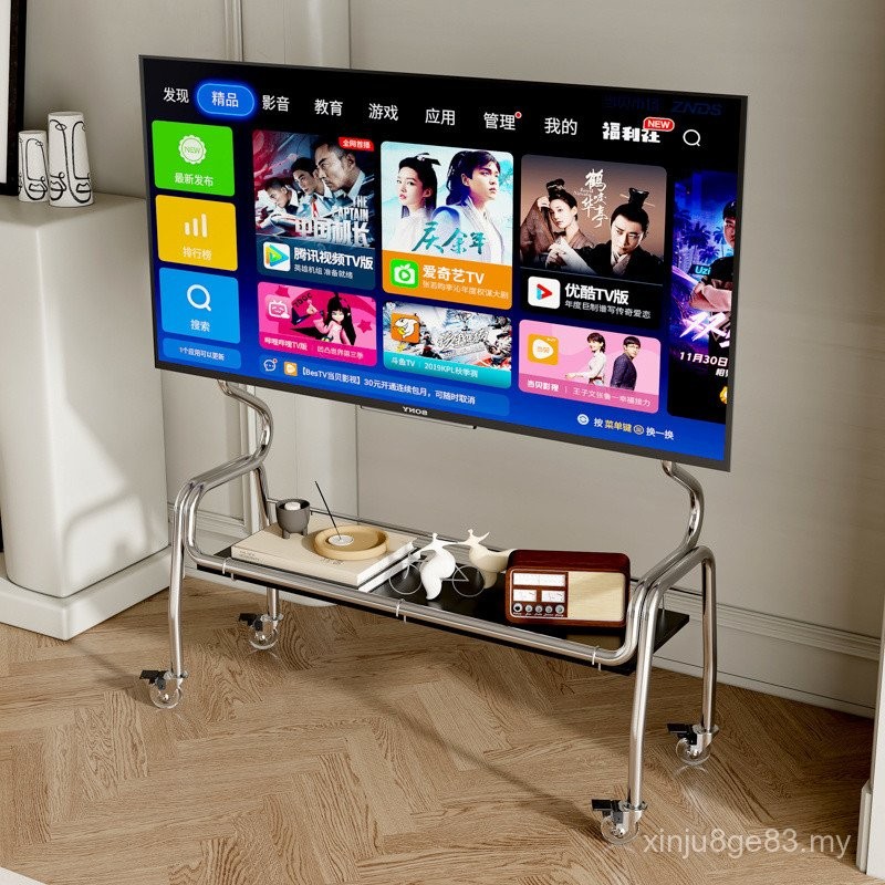 Movable TV Stainless Steel Floor Stand with Wheels Vertical Cart ...