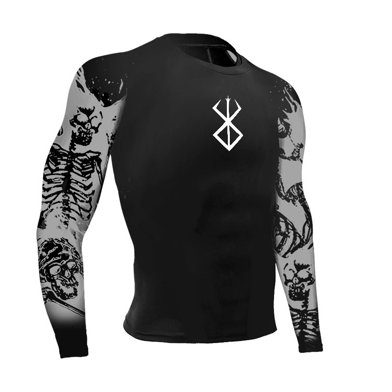 Men's Compression TShirt Fitness 3D Print Muscle Shirt Long Sleeve Rash ...