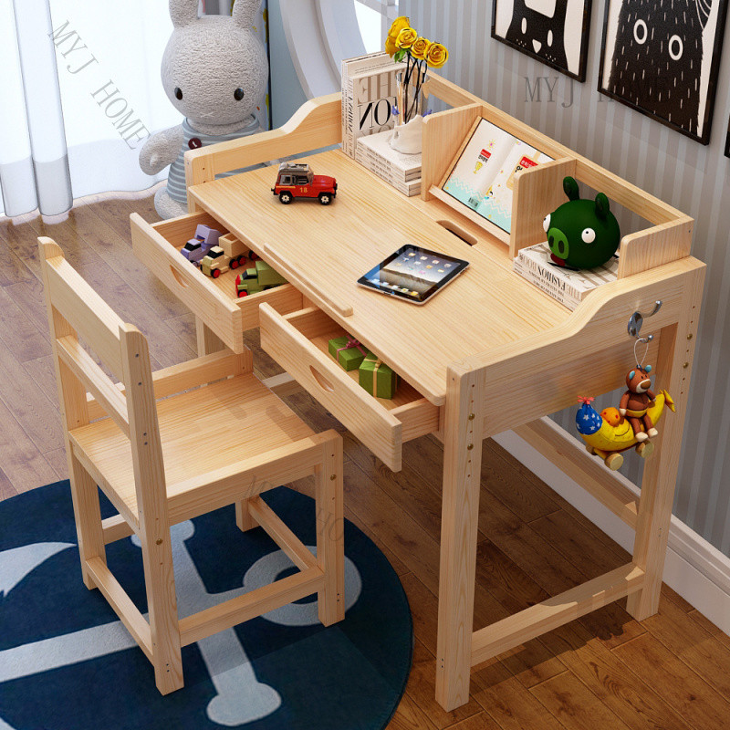 Solid wood desk study desk adjustable desk bookshelf combination ...