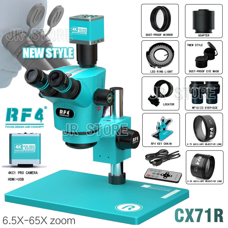 RF4 CX71R Trinocular Stereo Microscope 6.5x-65x 30°C Ergonomic Design Continuous Zoom 4K Camera ...