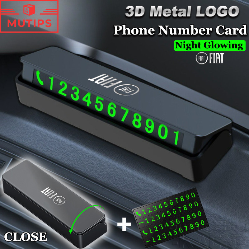 Fiat Car Phone Number Card Luminous Sticker Metal Car Logo Temporary ...